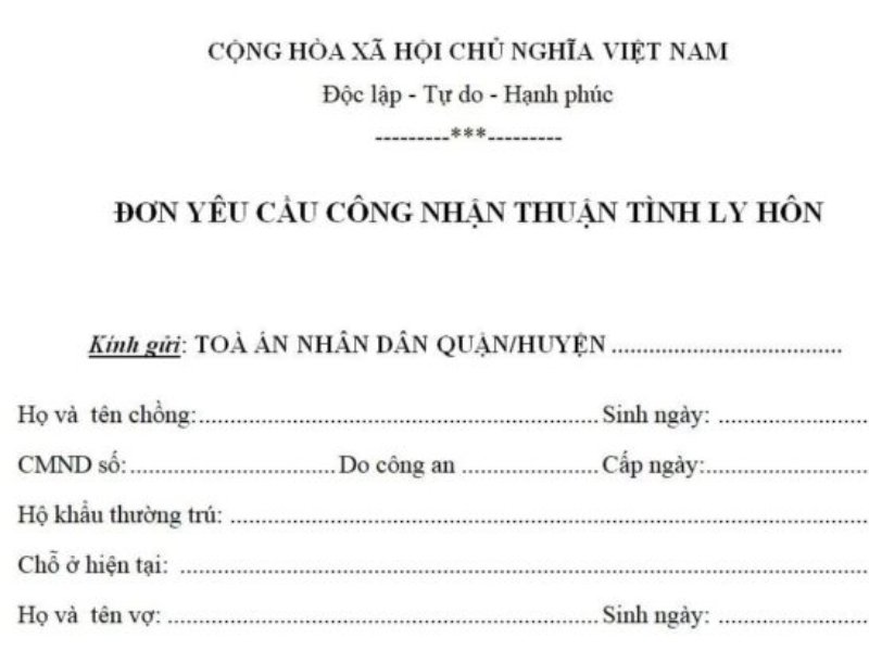 Cập nhật mẫu đơn ly hôn thuận tình mới nhất theo quy định